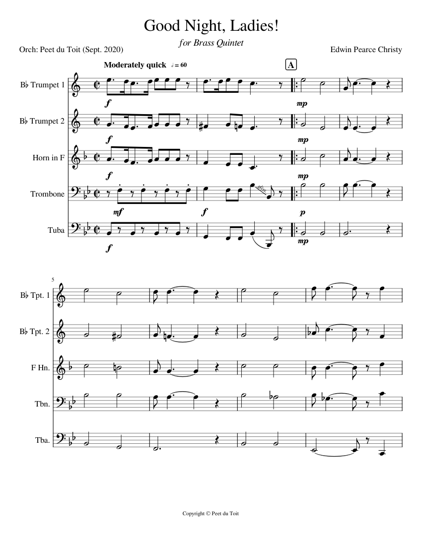 Good Night, Ladies - EP Christy (Brass Quintet) Sheet music for ...