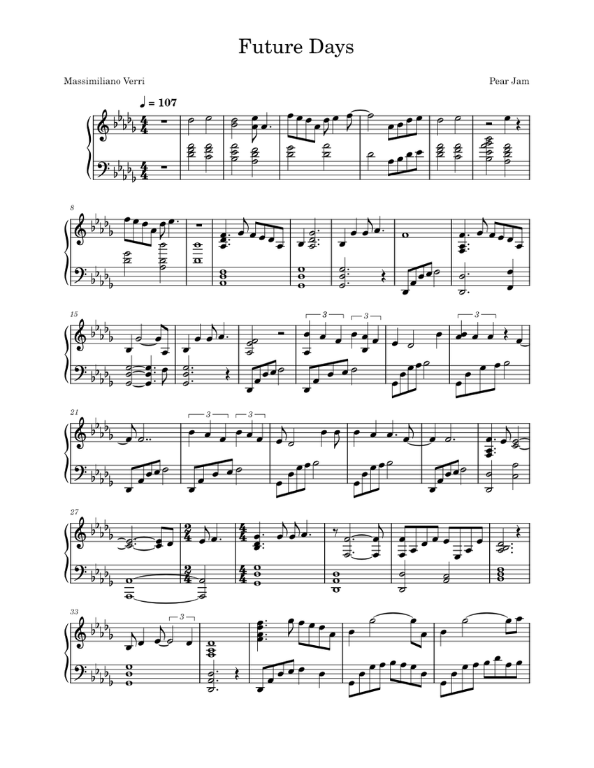 Future Days – Pearl Jam Sheet Music for Piano (Solo) | MuseScore.com