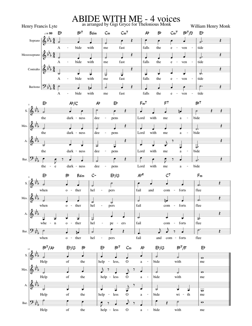 ABIDE WITH ME - 4 voices Sheet Music with Chords for Soprano, Alto ...
