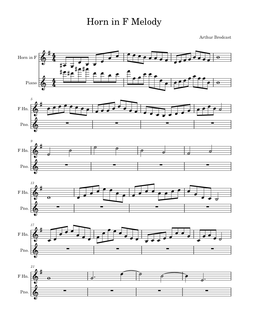 French Horn Melody Sheet music for Piano, French horn (Solo ...