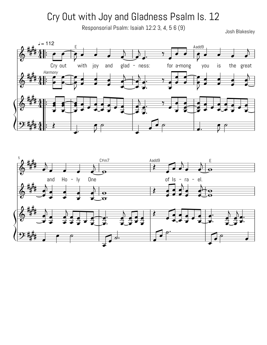 Cry Out with Joy and Gladness Psalm Is. 12 Sheet Music with Chords for ...