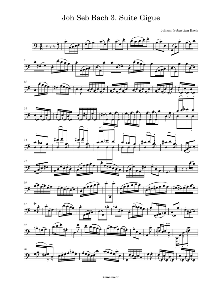Joh Seb Bach 3. Suite Gigue Sheet music for Cello (Solo) | Musescore.com