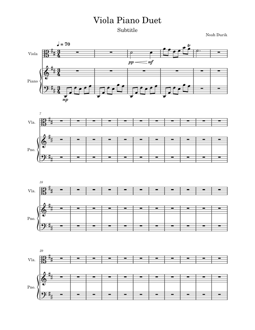 Viola Piano Duet Sheet music for Piano, Viola (Solo) | Musescore.com