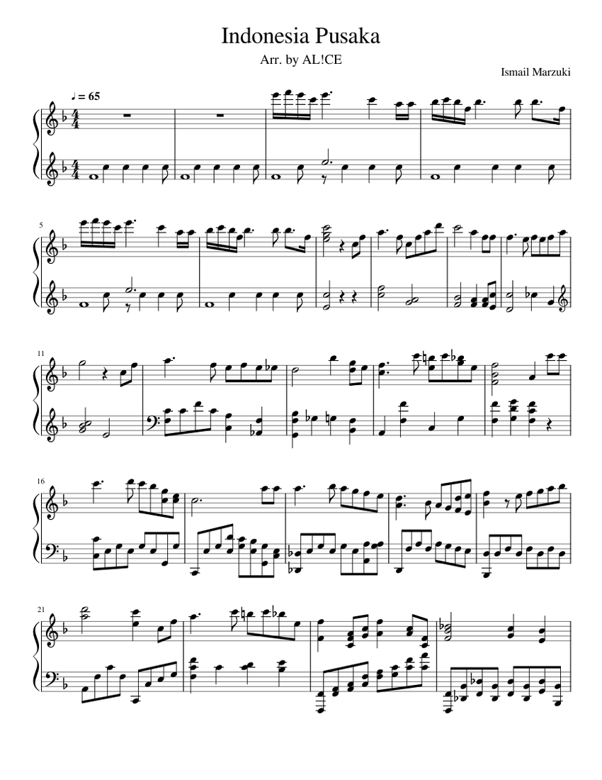 Indonesia Pusaka - Piano Arrangement Sheet music for Piano (Solo ...