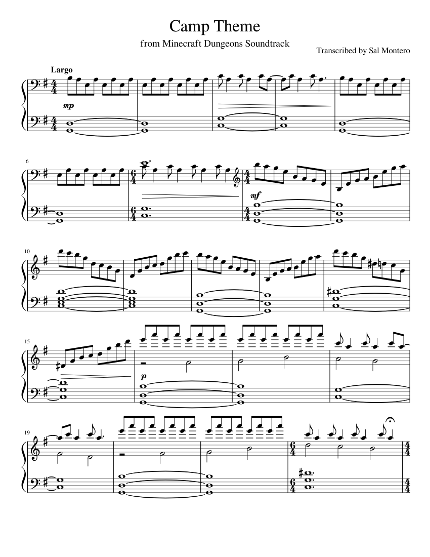 Minecraft Dungeons | Camp Theme Sheet Music for Piano (Solo) easy ...
