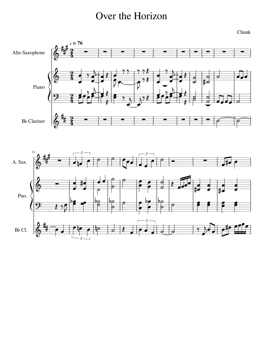 Over the Horizon Sheet Music for Piano, Clarinet in b-flat, Saxophone ...