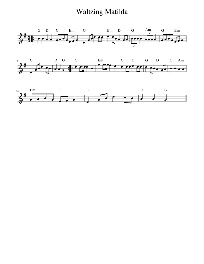 Waltzing Matilda Sheet music for Piano (Solo) | Musescore.com