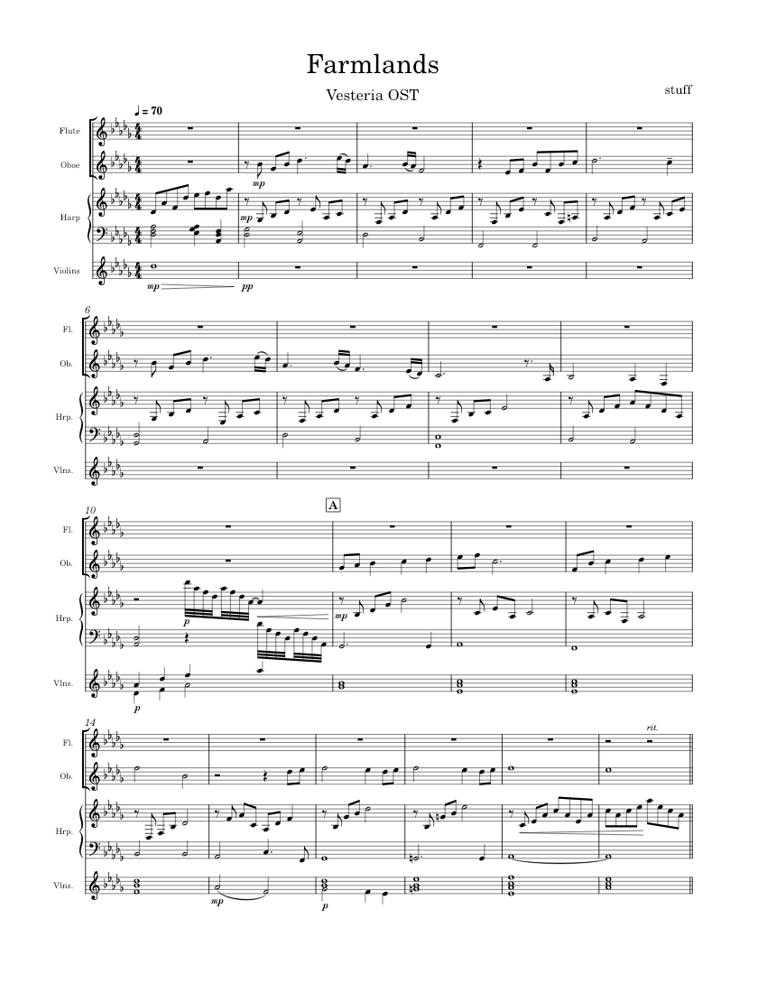 Farmlands Sheet Music for Flute, Oboe, Harp, Strings group (Mixed ...