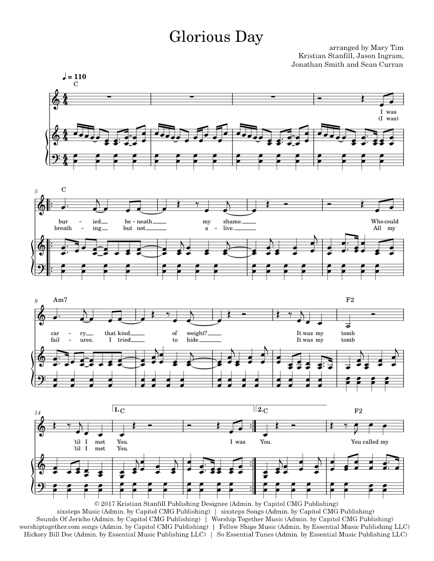 Glorious Day – Kristian Stanfill Sheet Music with Chords for Piano ...