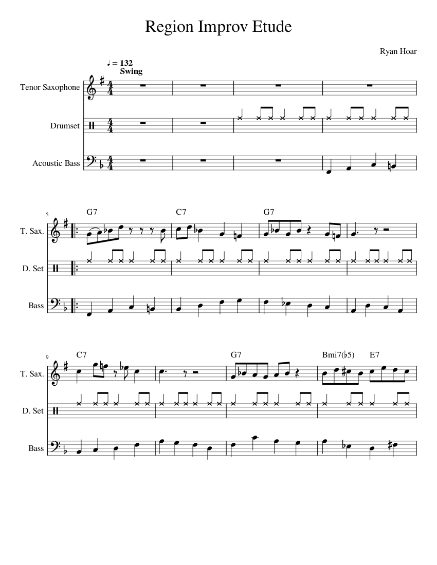 ryan hoar region improv full Sheet music for Saxophone tenor, Bass ...