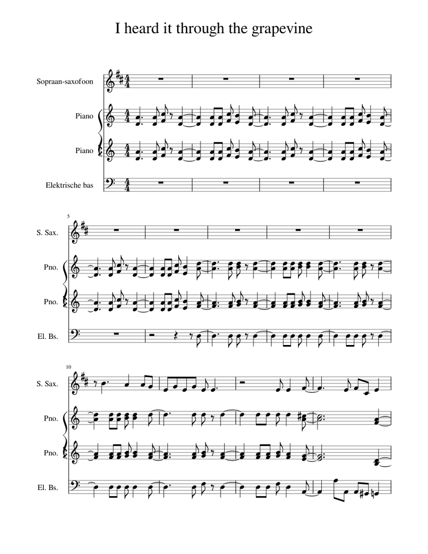 I heard it through the grapevine Sheet Music for Piano, Bass guitar ...