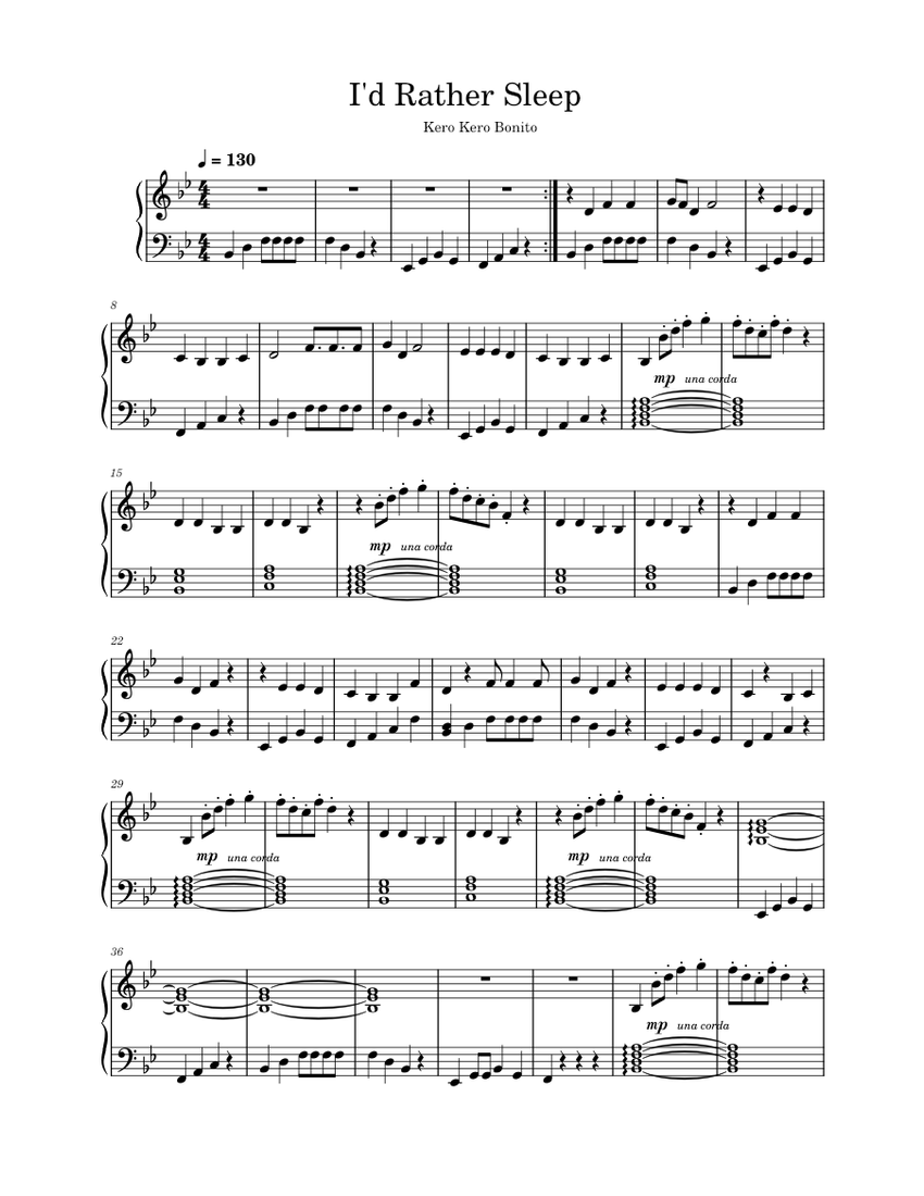 I'd Rather Sleep – Kero Kero Bonito Sheet Music for Piano (Solo) easy ...