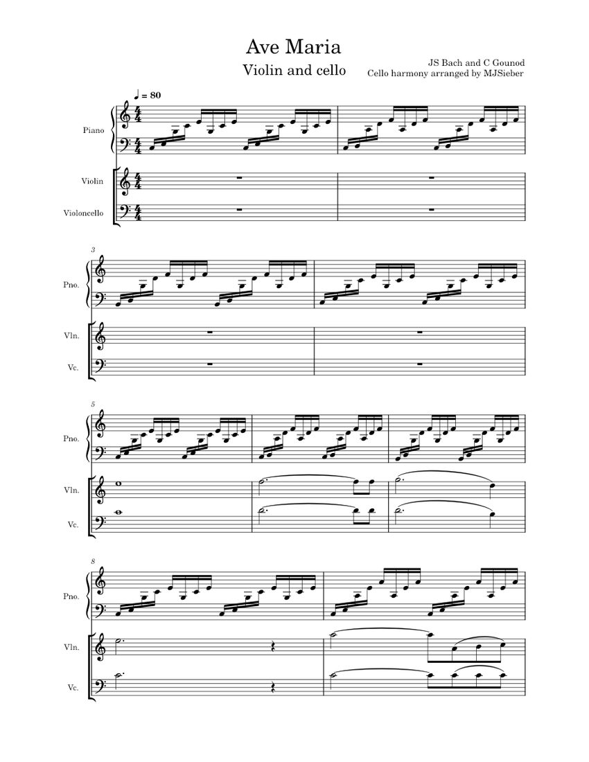 Ave_Maria JS Bach/c Gounod Sheet Music for Piano, Violin, Cello (Piano ...