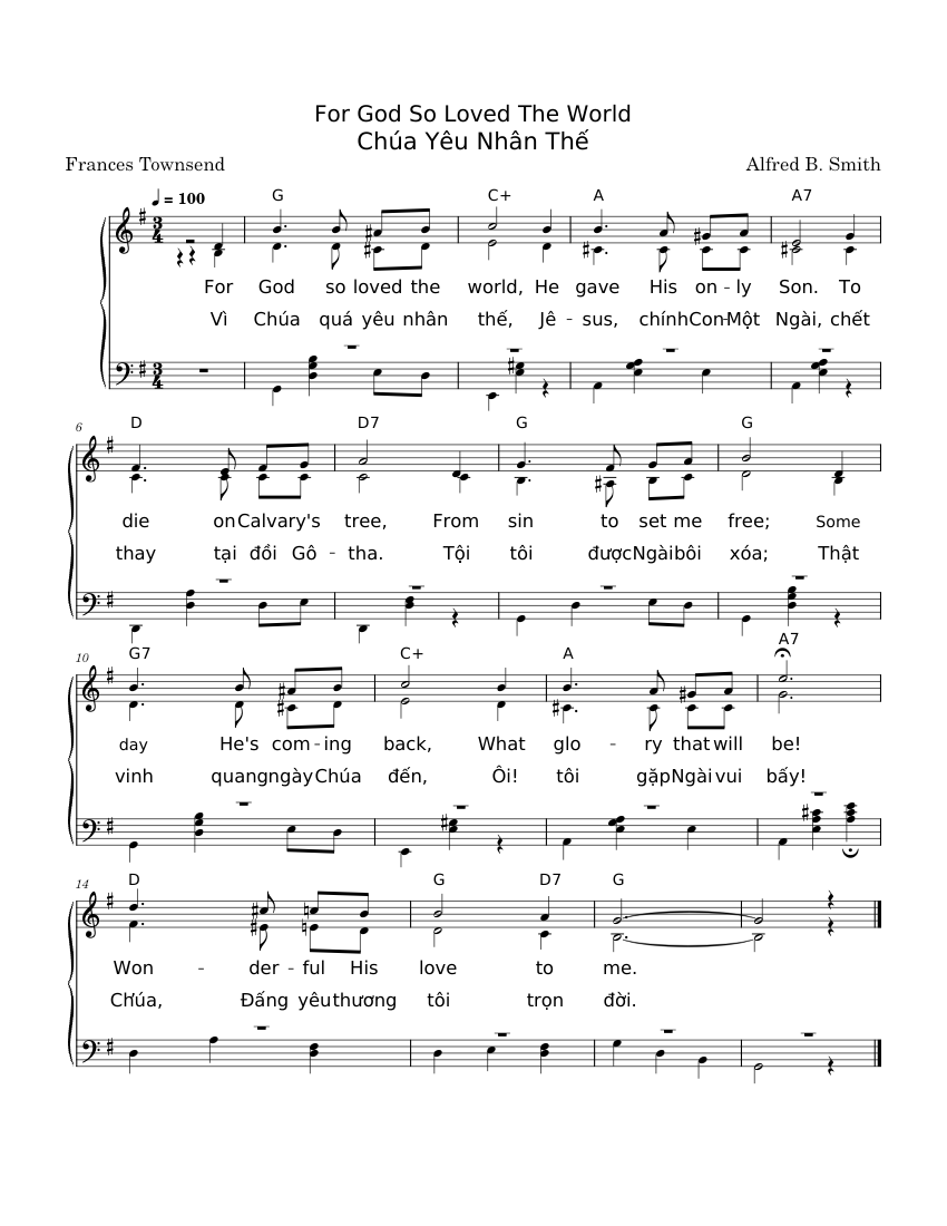 For God So Loved The World Sheet Music with Chords for Piano (Piano Duo ...