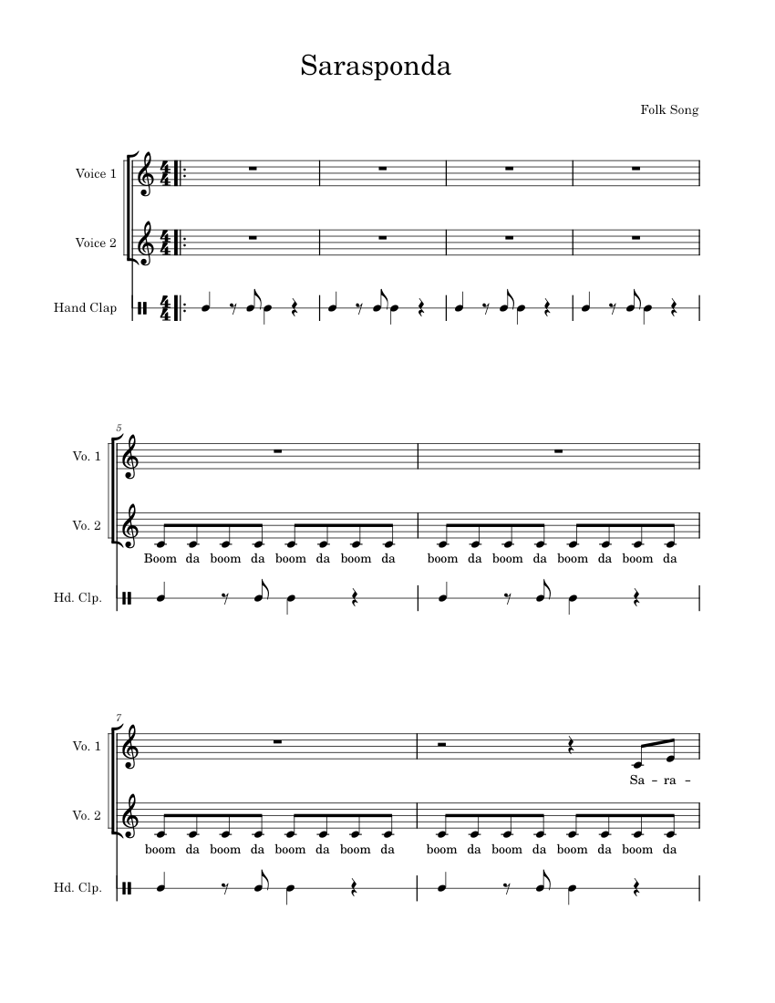 Sarasponda Sheet Music for Vocals, Hand clap (Solo) | MuseScore.com