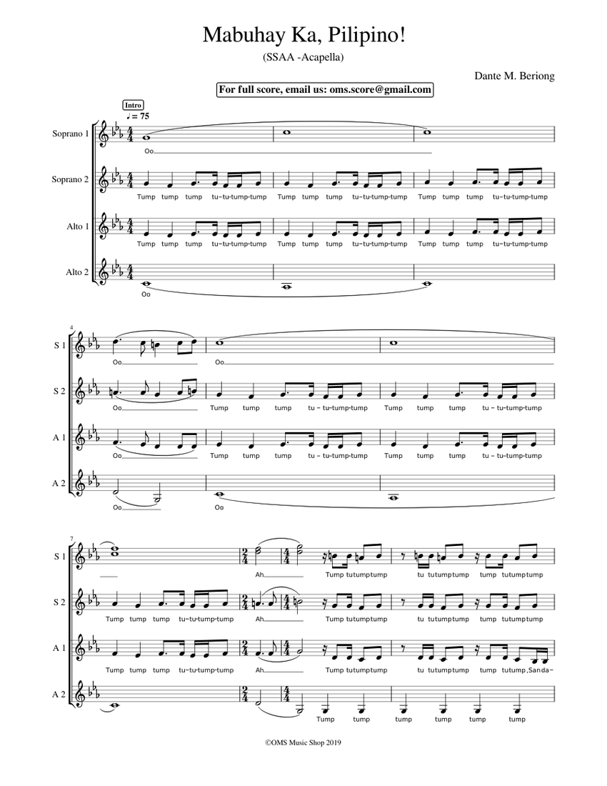 Mabuhay Ka, Pilipino! Sheet Music for Soprano, Alto (Women’s Choir ...