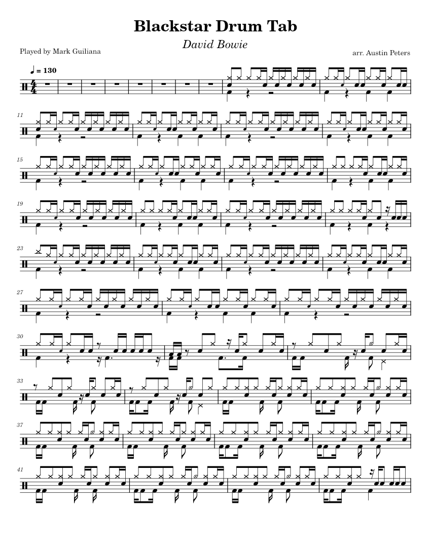 Blackstar Drum Tab Sheet Music for Drum group (Solo) | MuseScore.com