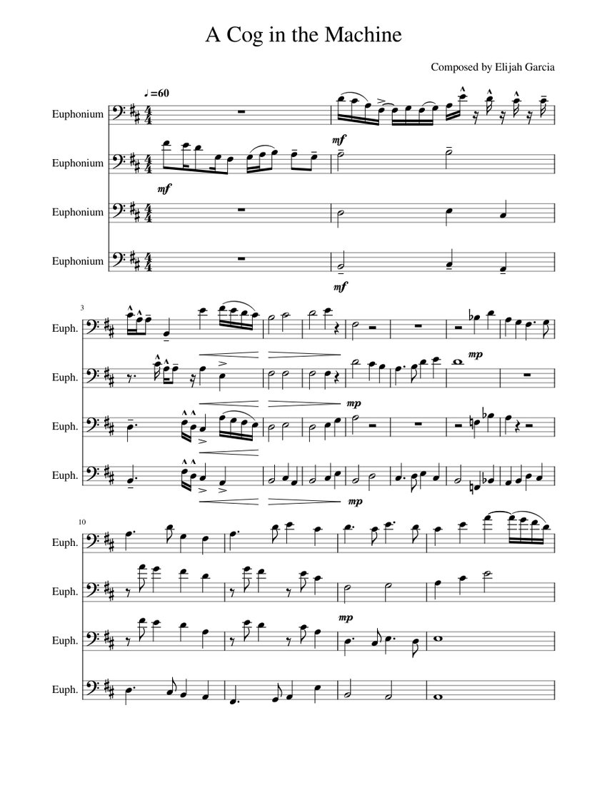 A Cog in the Machine Sheet Music for Euphonium (Mixed Quartet ...