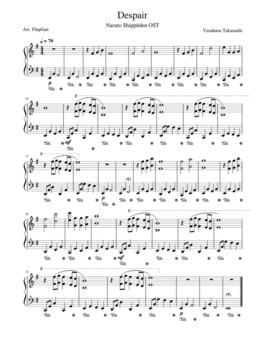 Despair_-_Naruto_Shippuden_OST edit Sheet music for Piano (Solo) Easy ...