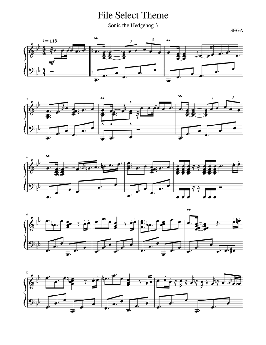 File Select Theme (Sonic 3) Sheet music for Piano (Solo) | Musescore.com