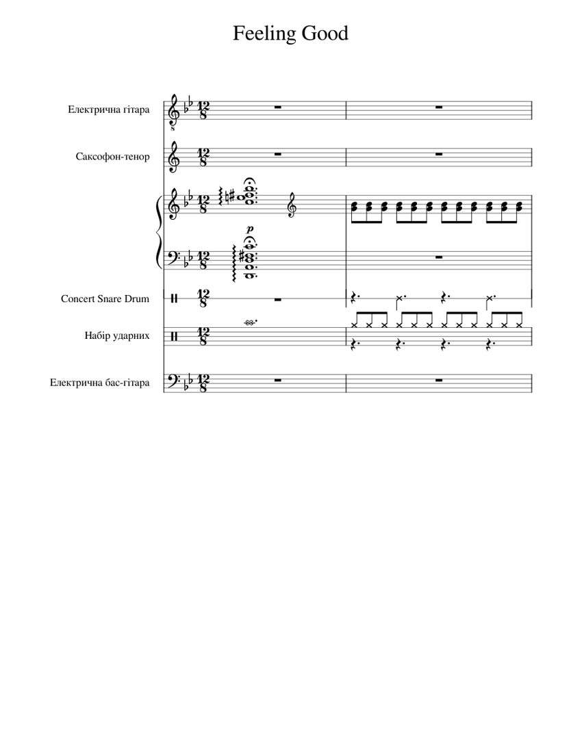 Feeling Good аранжування Sheet music for Piano, Saxophone tenor, Snare ...