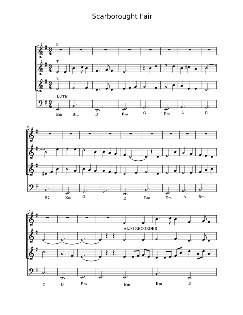 Scarborough Fair – England Folk Song Sheet Music with Chords for Flute ...