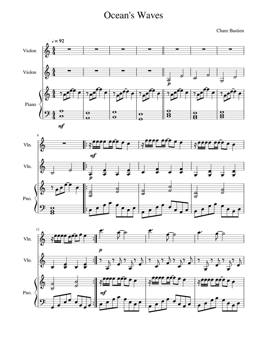 Ocean's Waves Sheet music for Piano, Violin (Mixed Trio) | Musescore.com