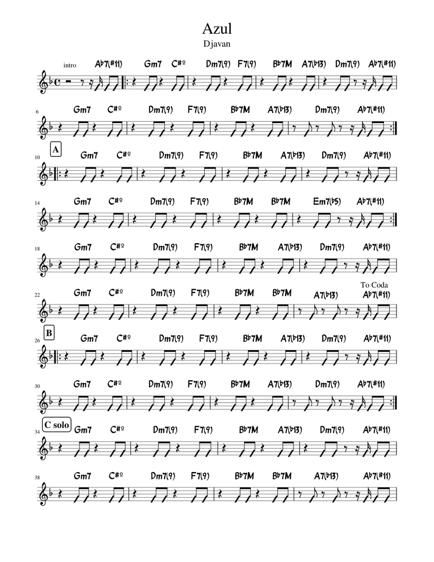 Azul Sheet Music for Piano (Solo) Easy | MuseScore.com