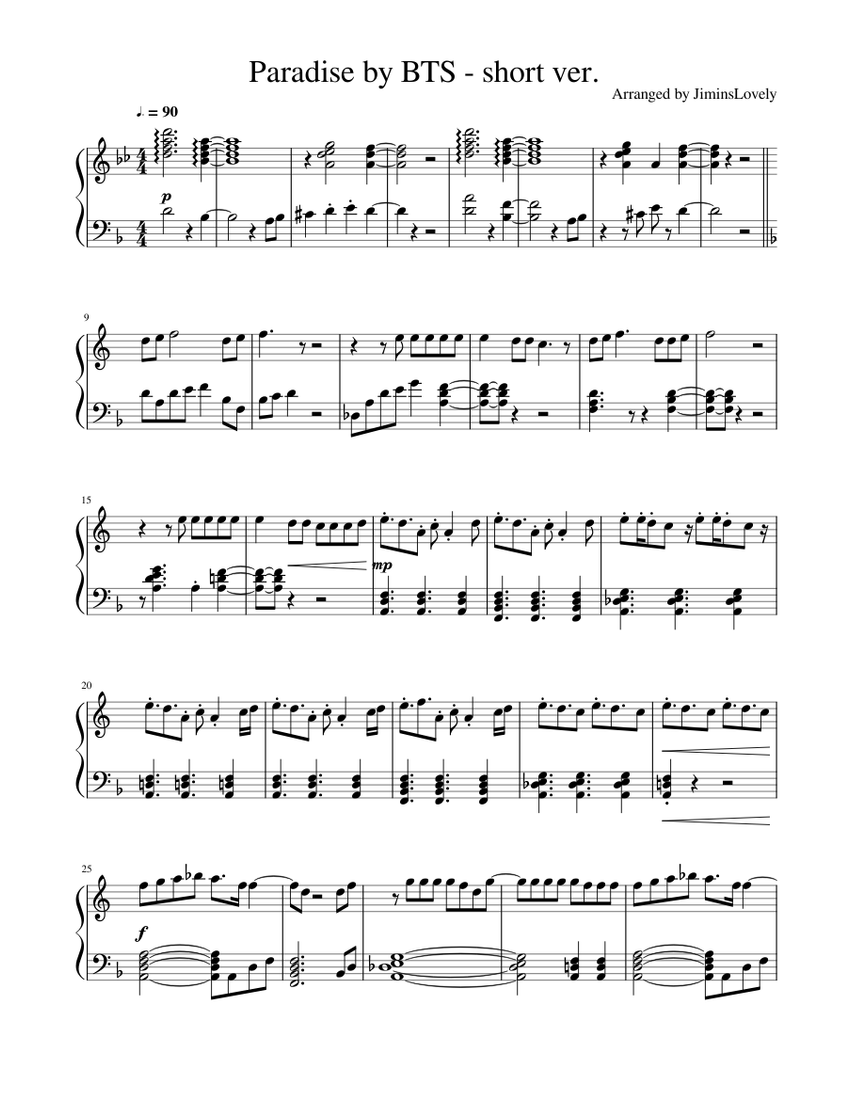 Paradise by BTS - short ver. Sheet Music for Piano (Solo) | MuseScore.com
