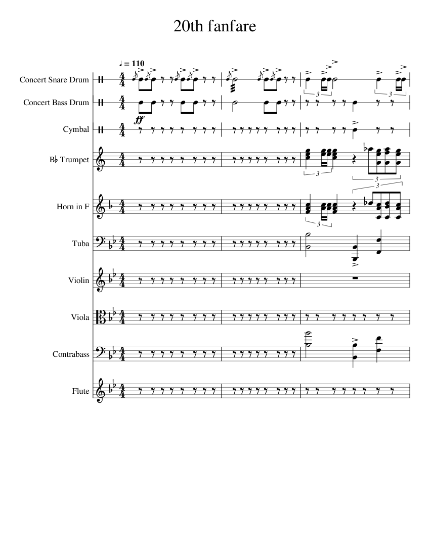 20th century fanfare FOX Sheet music for Tuba, Flute, Trumpet in b-flat ...