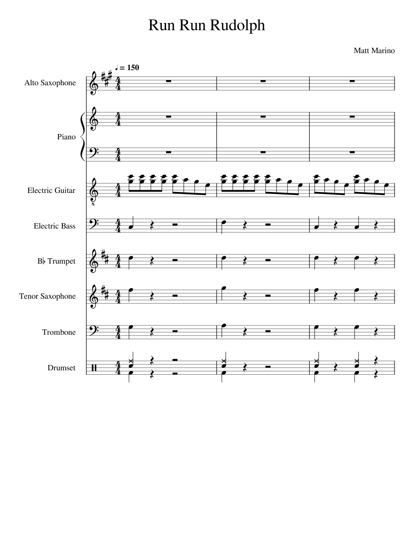 Run Run Rudolph Sheet Music for Piano, Trombone, Saxophone alto ...
