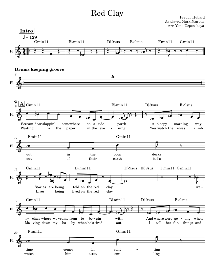 Red clay – Freddie Hubbard Red Sheet Music with Chords for Flute (Piano ...