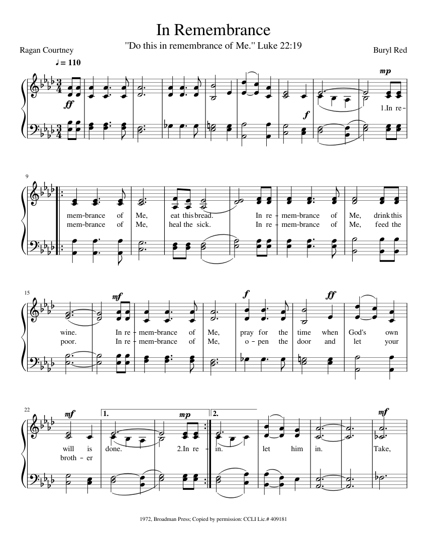 In Remembrance Sheet Music for Piano (SATB) Easy | MuseScore.com