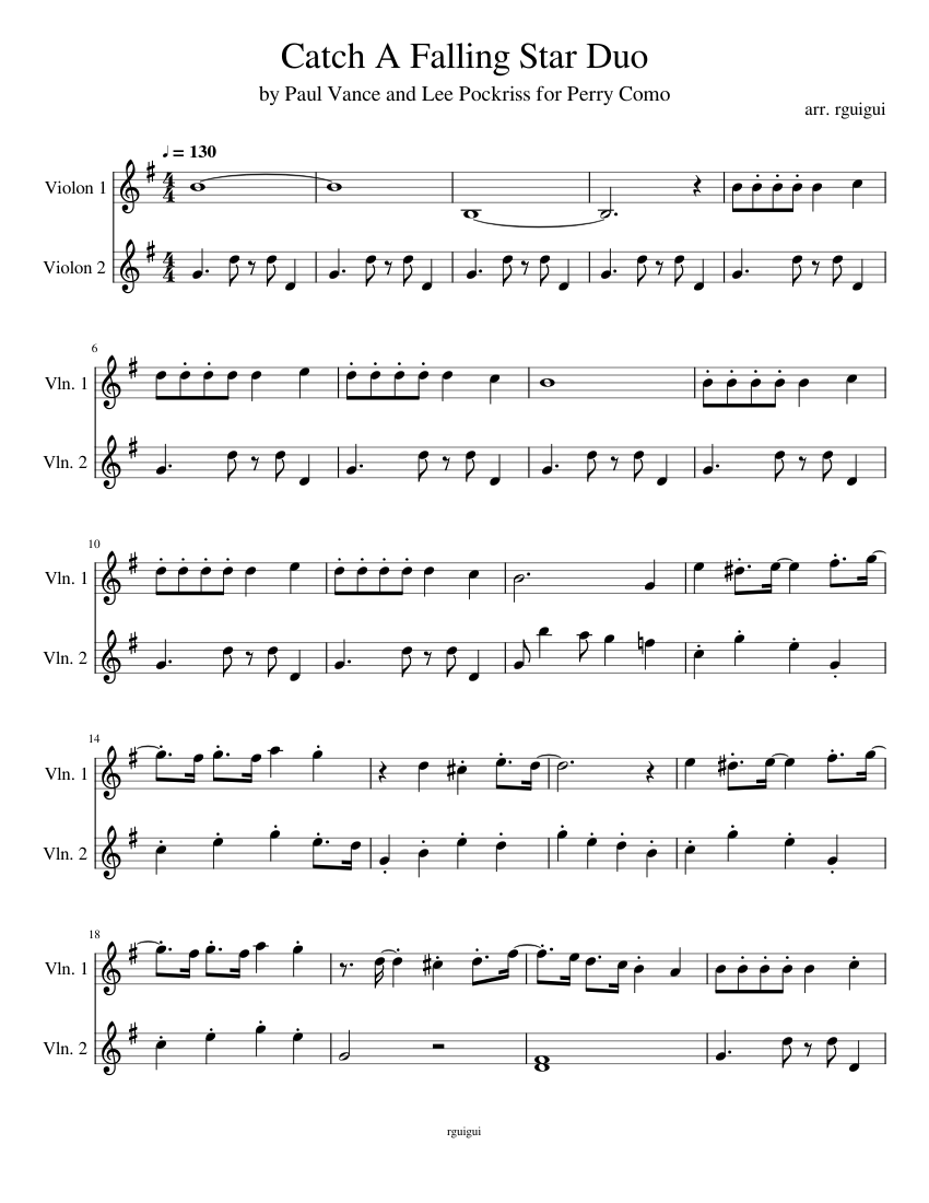 Catch A Falling Star Duo Sheet music for Violin (String Duet ...