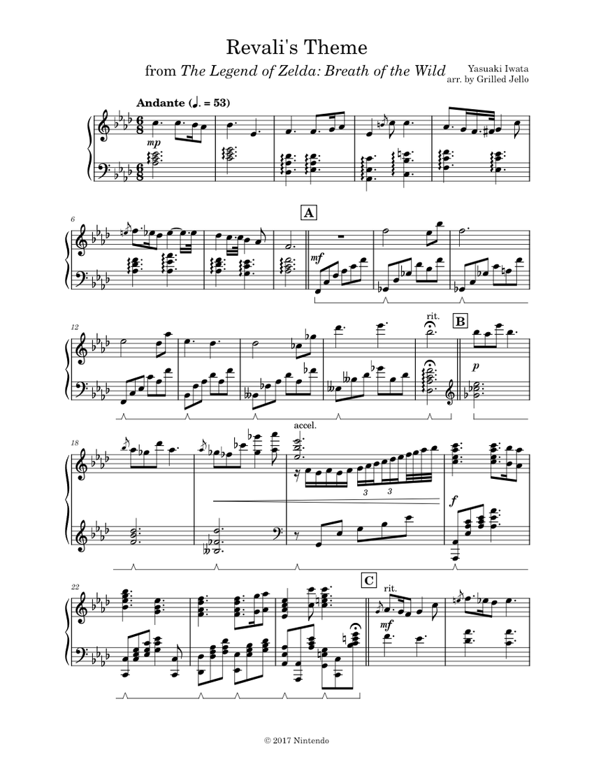 Revali's Theme - The Legend of Zelda: Breath of the Wild Sheet Music for Piano (Solo ...