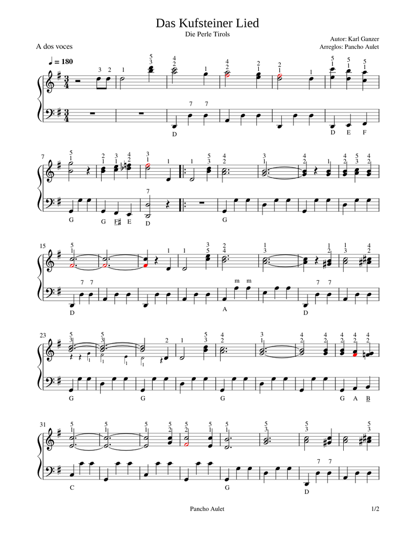 Das Kufsteiner Lied Sheet music for Piano (Solo) | Musescore.com