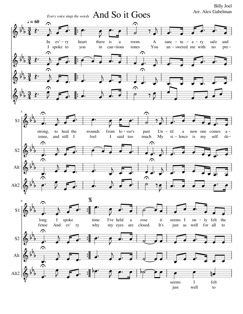 And So it Goes SSAA Sheet music for Tenor, Bass voice, Baritone (Choral ...