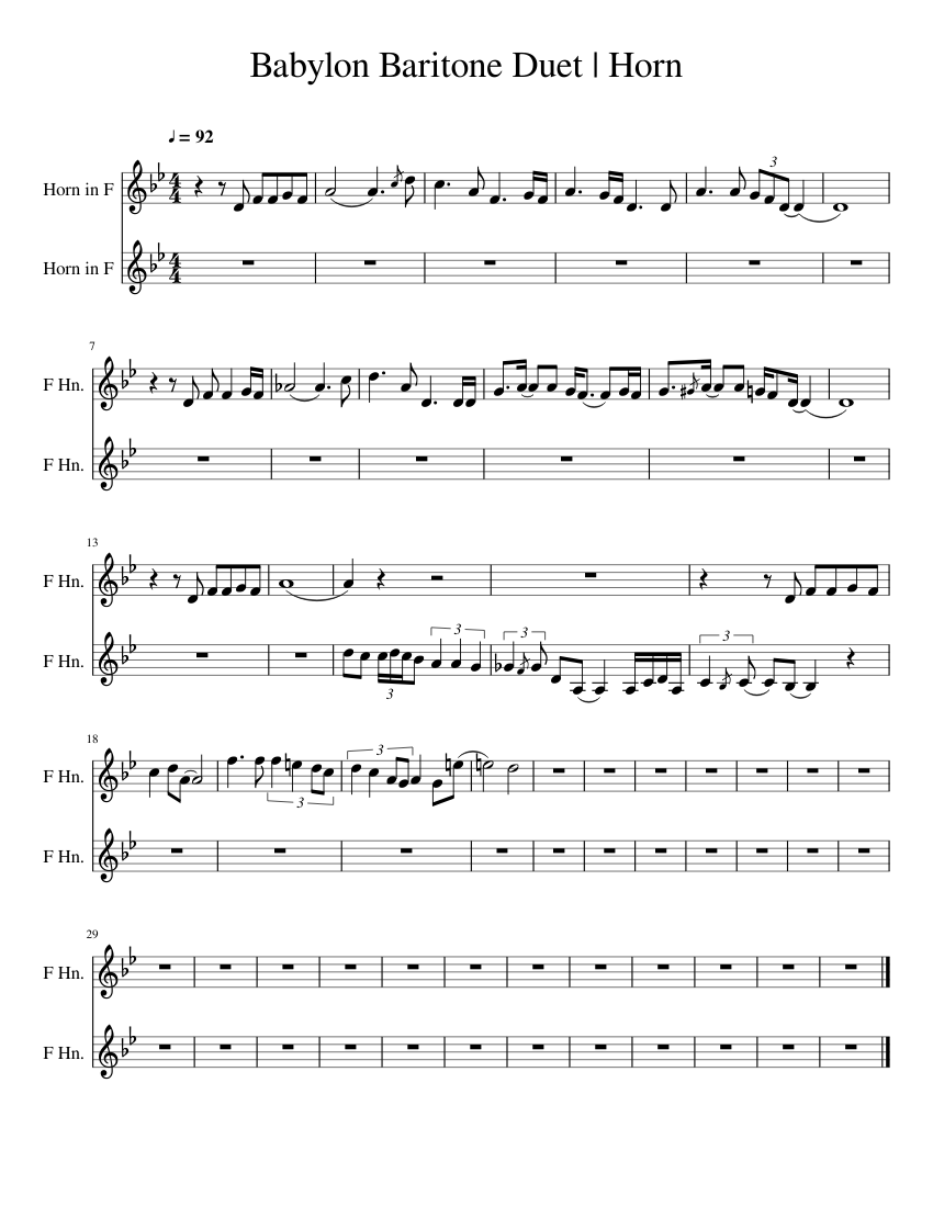 Babylon Baritone Duet | Horn Sheet Music for French horn (Brass Duet ...