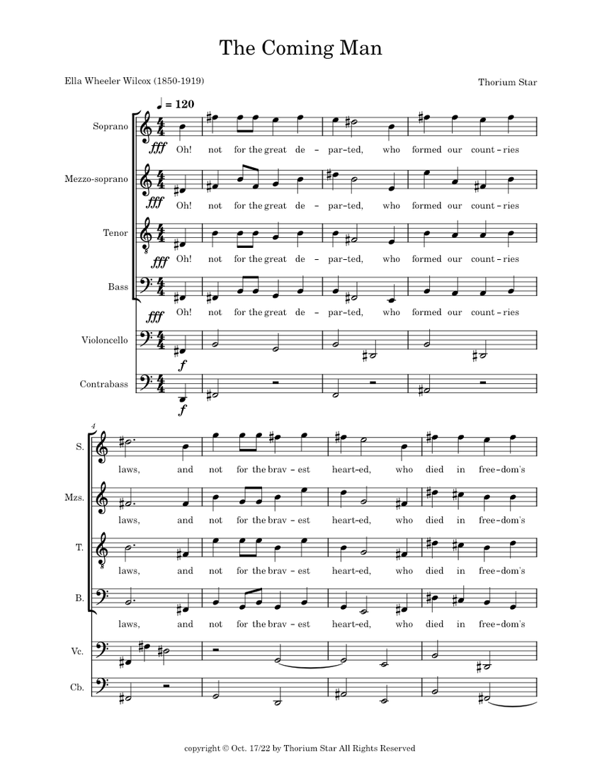 The Coming Man Sheet Music for Soprano, Tenor, Bass voice, Mezzo ...
