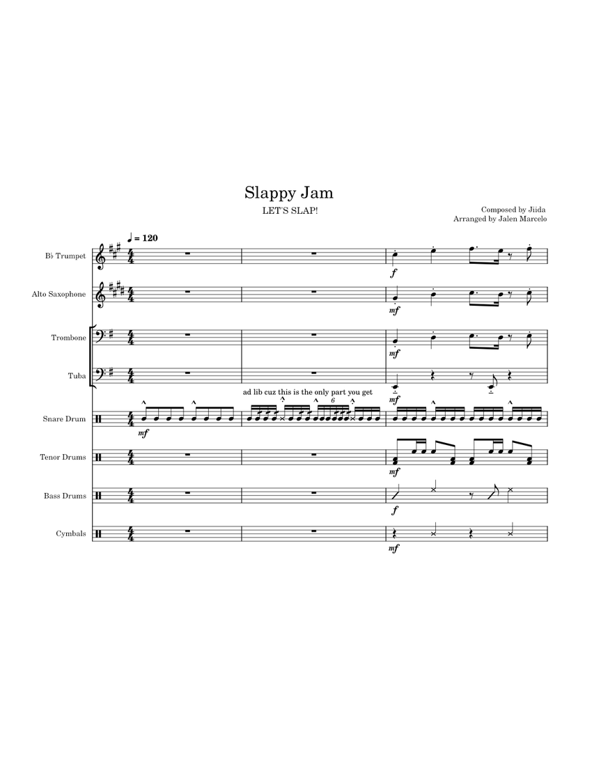 Slappy Jam Sheet music for Trombone, Tuba, Saxophone alto, Trumpet in b ...