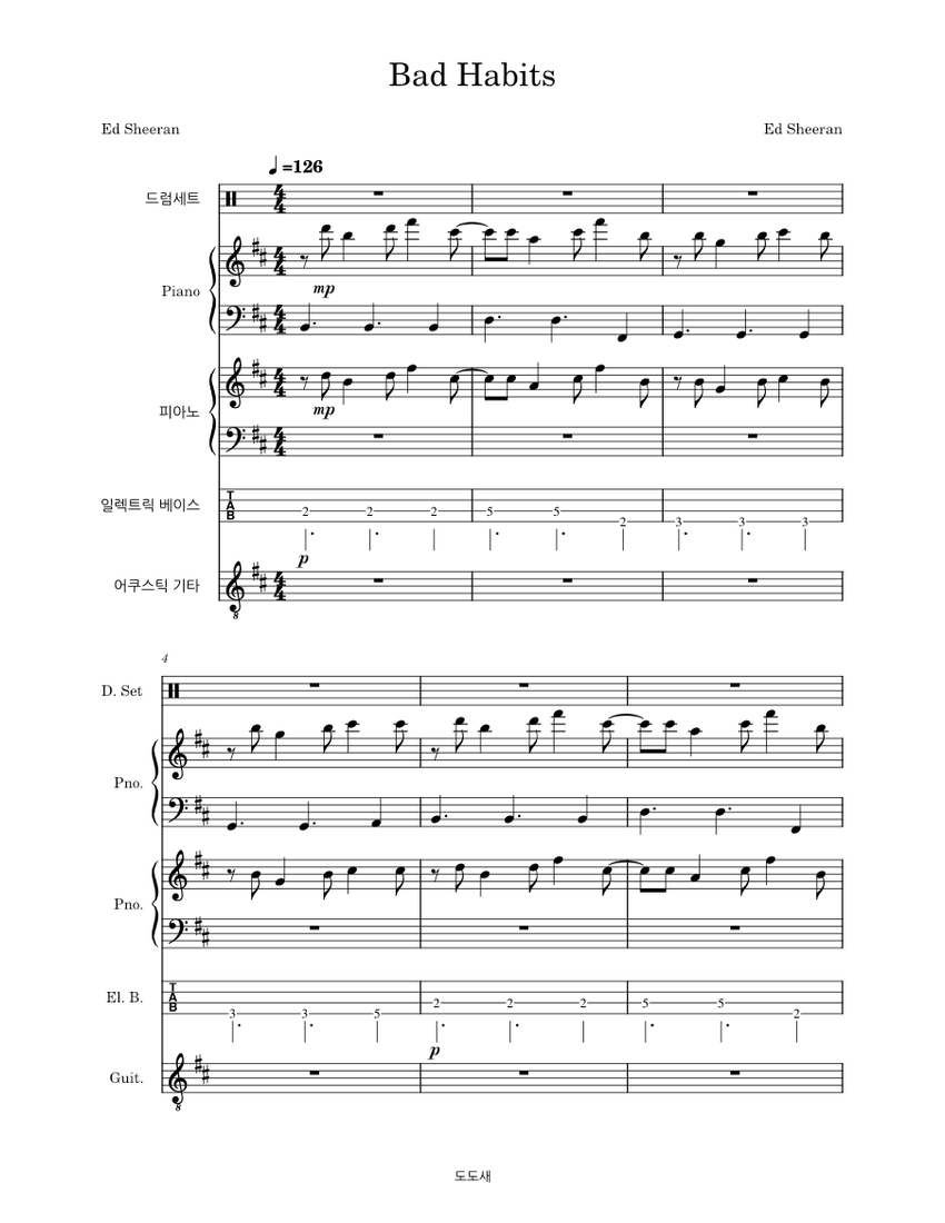 Bad_Habits_(c) Sheet music for Piano, Guitar, Bass guitar, Drum group ...