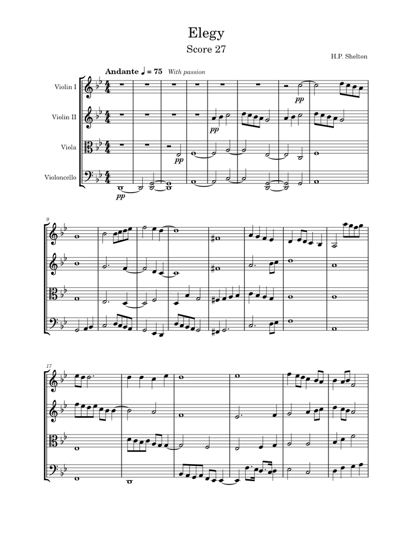 Elegy Sheet music for Violin, Viola, Cello (String Quartet) | Musescore.com