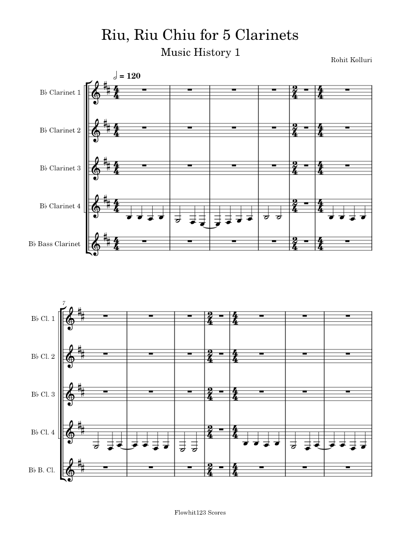 Riu, riu, chiu – Mateo Flecha el Viejo Sheet Music for Clarinet in b ...