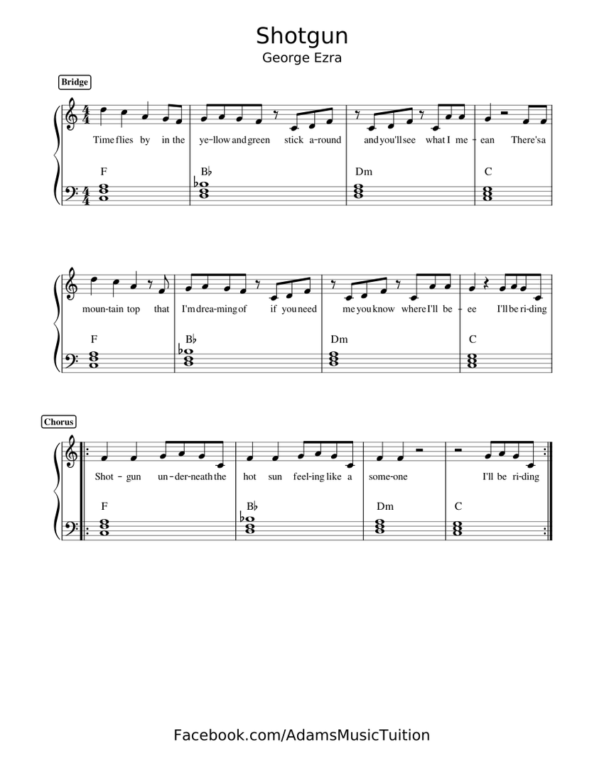 George Ezra - Shotgun Sheet Music with Chords for Piano (Solo) easy ...