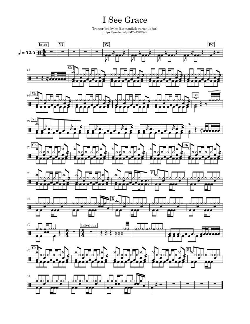 I See Grace – Micah Tyler Sheet Music for Drum group (Solo) | MuseScore.com