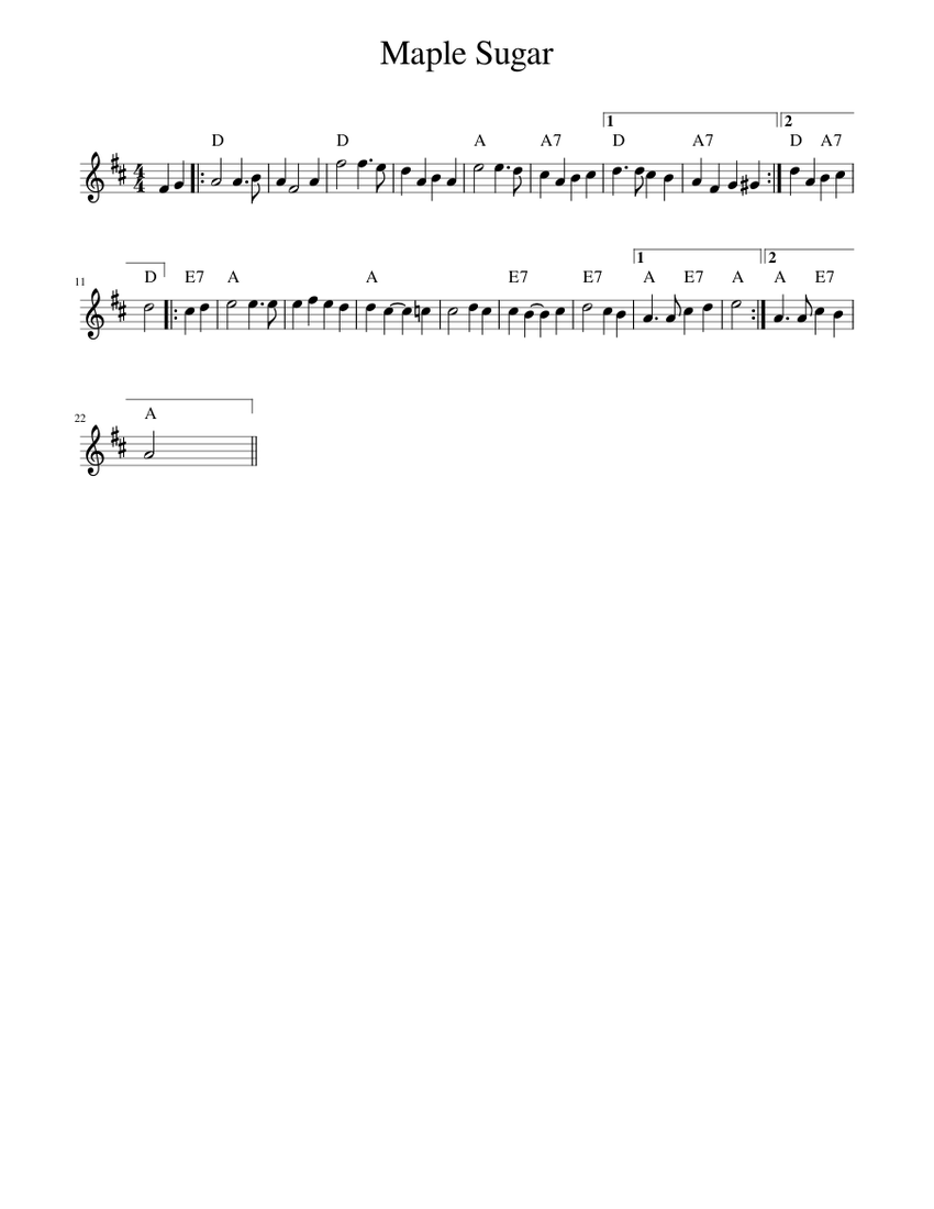 Maple Sugar Sheet Music with Chords for Piano (Solo) easy | MuseScore.com
