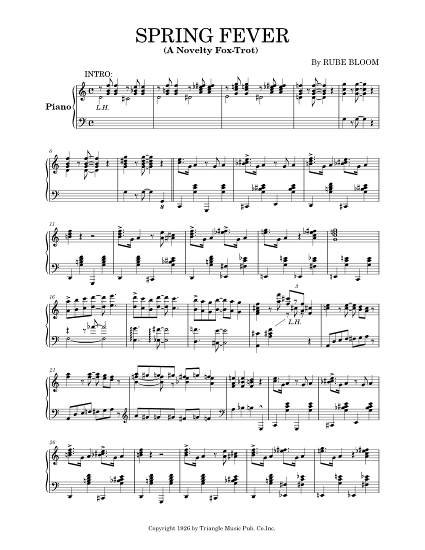 Spring Fever (1926) Sheet Music for Piano (Solo) | MuseScore.com