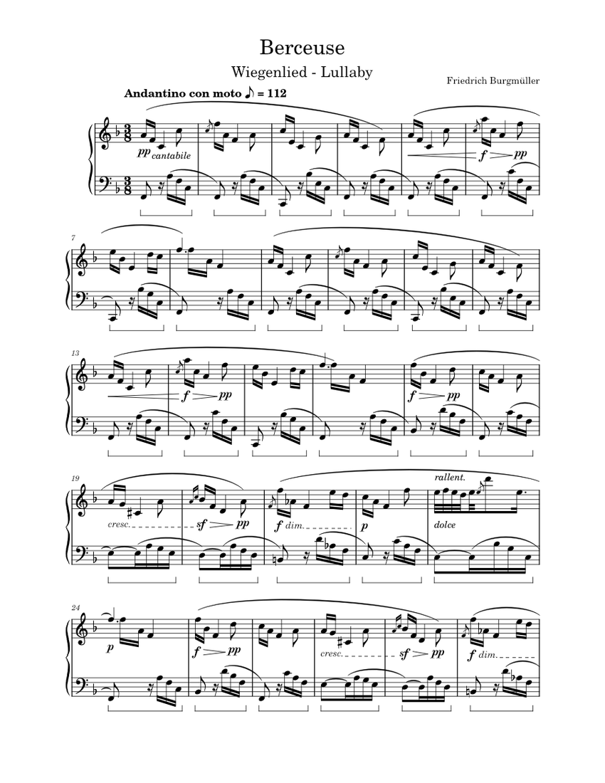 Berceuse – Friedrich Burgmüller Etude, Op. 109, No. 7 (Berceuse ...