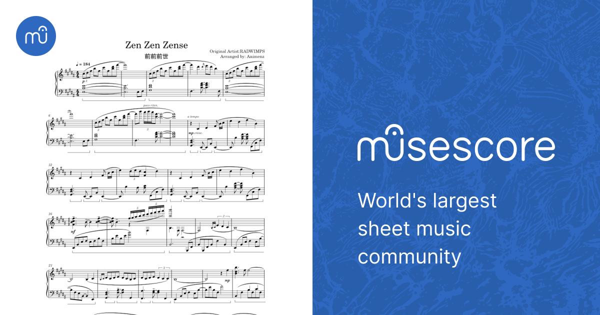 RADWIMPS - Zen Zen Zense (Animenz Arr.) Sheet Music for Piano (Solo ...