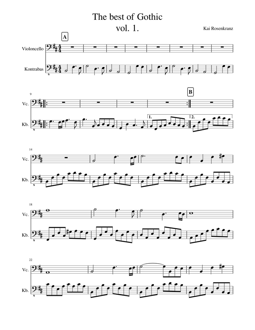 Gothic Theme Sheet Music for Contrabass, Cello (String Duet ...